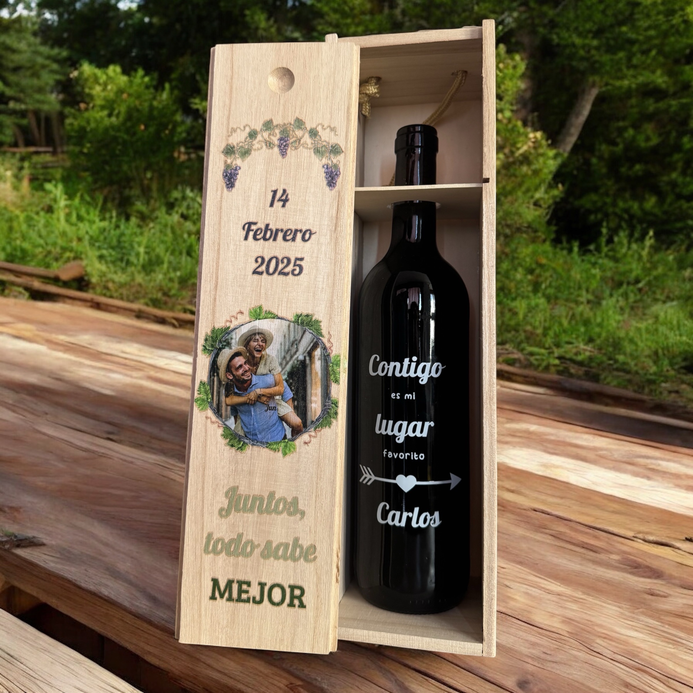 Caja de vino personalizada + Botella de vino personalizada – Muy tuyo